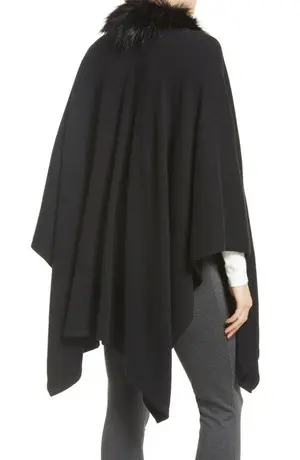 La Fiorentina Ruana With Faux Fur Trim
