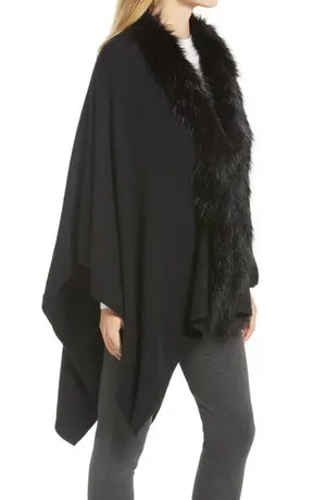 La Fiorentina Ruana With Faux Fur Trim