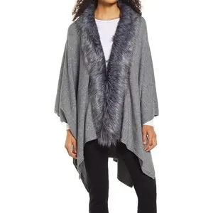 La Fiorentina Ruana With Faux Fur Trim