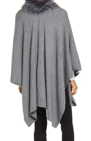 La Fiorentina Ruana With Faux Fur Trim
