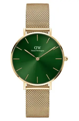 DANIEL WELLINGTON Petite Evergold Mesh Strap Watch - Gold/ Emerald