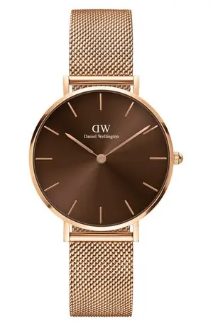DANIEL WELLINGTON Daniel Wellington Petite Evergold Mesh Strap Watch Rose Gold/ Amber