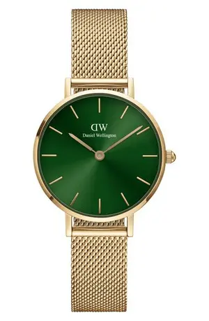 DANIEL WELLINGTON Petite Melrose Mesh Watch - Gold/emerald