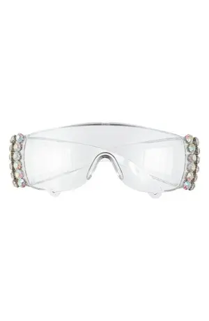 RAD + REFINED Crystal Embellished Shield Glasses - Silver/clear