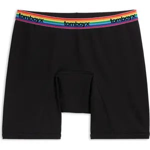 TOMBOYX First Line Stretch Cotton Period 9-inch Boxer Briefs Black Rainbow Logo