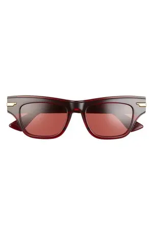 Bottega Veneta 51mm Rectangular Sunglasses Burgundy