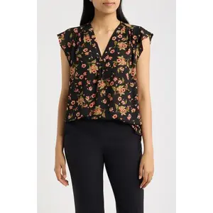 Chaus Print Flutter Sleeve Blouse - Black Combo