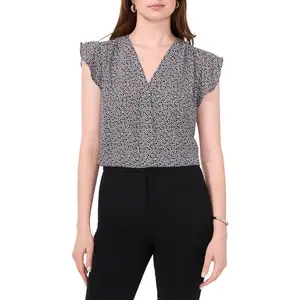 Chaus Print Flutter Sleeve Blouse - Black