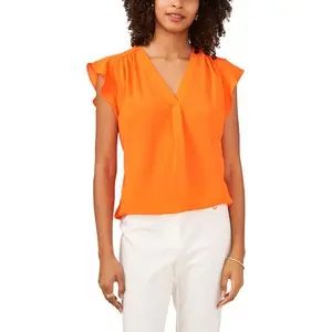 Chaus Chaus Print Flutter Sleeve Blouse Orange