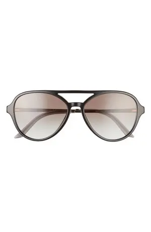 Prada Prada 57mm Aviator Sunglasses Black/ Black