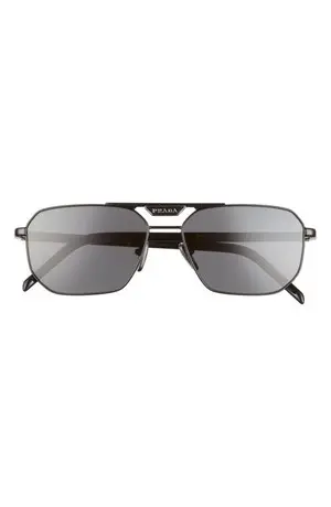 Prada 57mm Aviator Sunglasses - Black