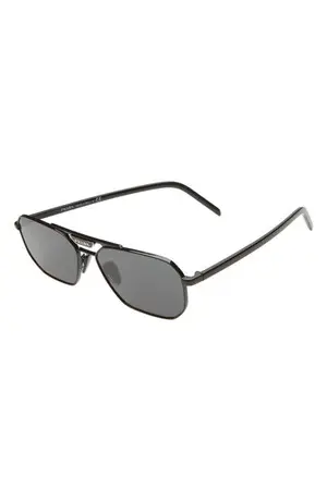Prada 57mm Aviator Sunglasses - Black