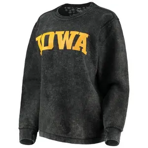 PRESSBOX Iowa Hawkeyes Comfy Cord Vintage Wash Basic Arch Pullover Sweatshirt - Black