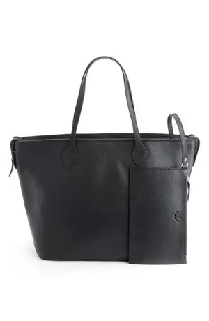 ROYCE NEW YORK Leather Tote With Wristlet - Black