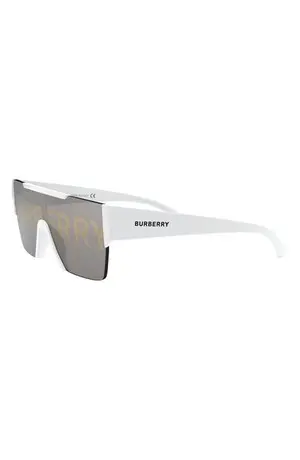 Burberry 38mm Shield Sunglasses - White/gry Burberry Slvr/gold