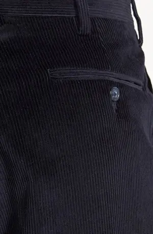 Berle Italian 8-wale Corduroy Pleated Trousers - Black