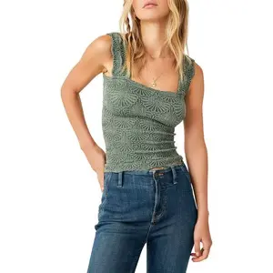 Free People Free People Love Letter Floral Knit Camisole Evergreen