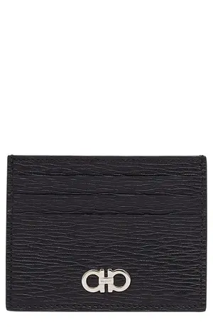 FERRAGAMO Revival Gancini Leather Card Case - Nero Red Ferragamo