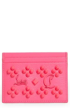 CHRISTIAN LOUBOUTIN Kios Simple Leather Card Case Poupee/ Poupee Met