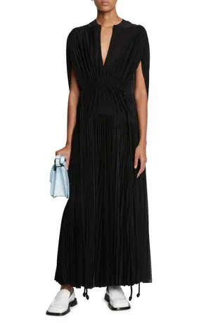 Proenza Schouler Pleated Cape Sleeve Gauze Jersey Dress