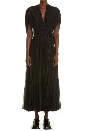 Proenza Schouler Pleated Cape Sleeve Gauze Jersey Dress