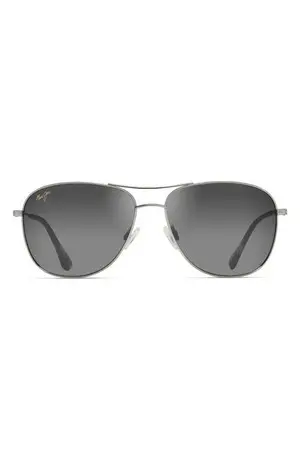 Maui Jim Cliff House 59mm Polarized Aviator Sunglasses - Silver