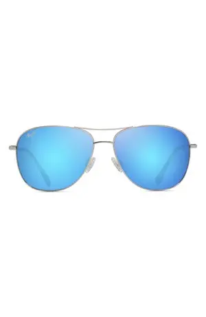 Maui Jim Cliff House 59mm Polarized Aviator Sunglasses - Silver/blue Hawaii