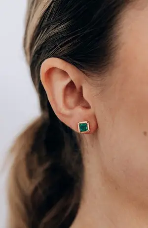 Anzie Cleo Melia Carre Emerald Stud Earrings