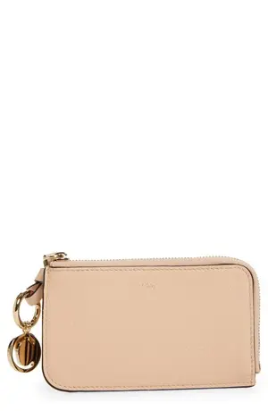 Chloé Alphabet Zip Leather Card Holder Cement Pink