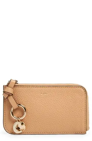 Chloé Alphabet Zip Leather Card Holder Light Tan
