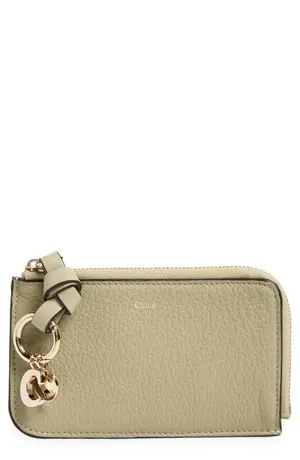 Chloé Alphabet Zip Leather Card Holder Slate Green