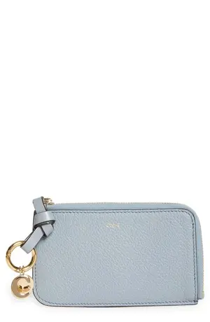 Chloé Alphabet Zip Leather Card Holder Storm Blue 41a