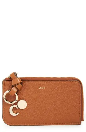 Chloé Alphabet Zip Leather Card Holder Tan 25m