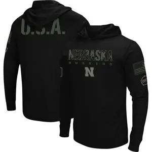 COLOSSEUM Nebraska Huskers Oht Military Appreciation Hoodie Long Sleeve T-shirt - Black