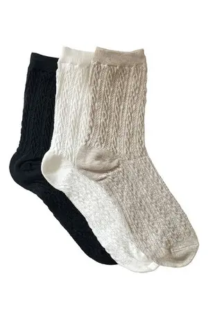 STEMS Assorted Woven Texture Crew Socks 3 Pack - Black/pink/white