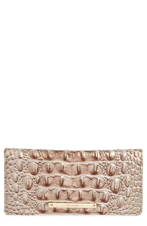 Brahmin 'ady' Croc Embossed Continental Wallet Silver Lining