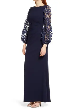 Eliza J Floral Appliqué Trumpet Gown