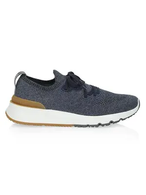 Brunello Cucinelli Men's Melange Knit Sneakers - Dark Blue  - Dark Blue