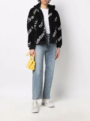 Adidas Logo-print Faux-fur Jacket