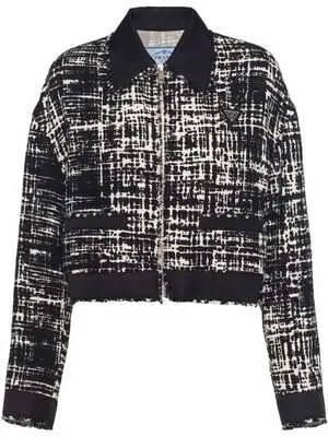 Prada Re-nylon Cropped Tweed Jacket