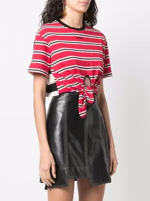 MSGM Striped Tie-waist T-shirt