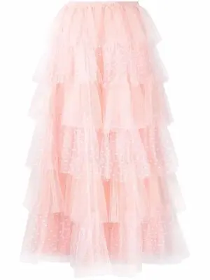 Red Valentino Tiered Tulle Midi Skirt - Pink