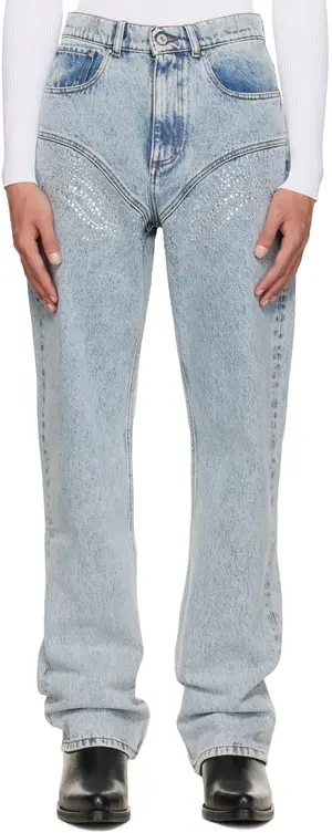 Y/project Y/Project SSENSE Exclusive Blue Crystal Straight Jeans - Iceblue