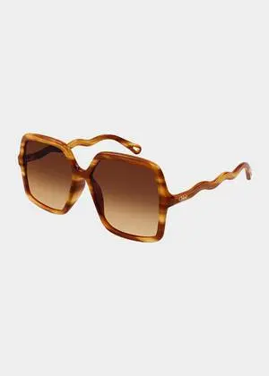 Chloé Wavy Rectangle Sunglasses 002 Shiny Blonde