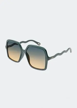 Chloé Wavy Rectangle Sunglasses 004 Shiny Opal Bl