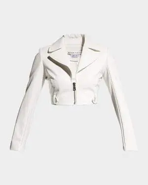 Alice + Olivia Yardley Vegan-leather Cropped Jacket - Off White