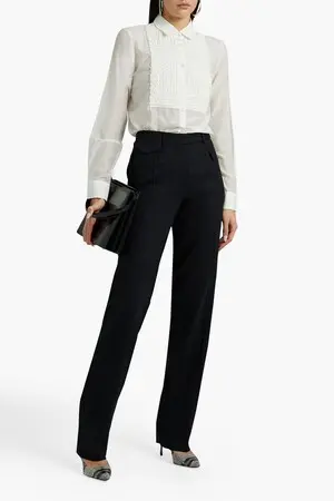 Etro Pleated Stretchwool Crepe Straightleg Pants - Black