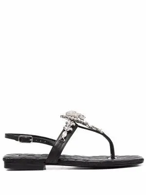 Philipp Plein Crystal-skull Leather Sandals - Black