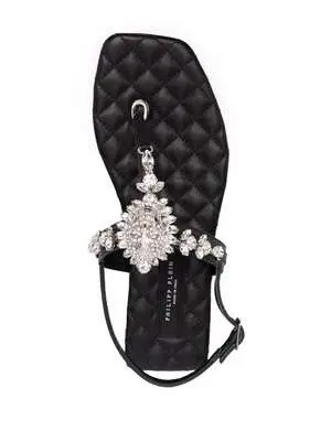 Philipp Plein Crystal-skull Leather Sandals - Black
