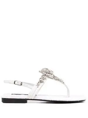 Philipp Plein Crystal-skull Flat Sandals - White